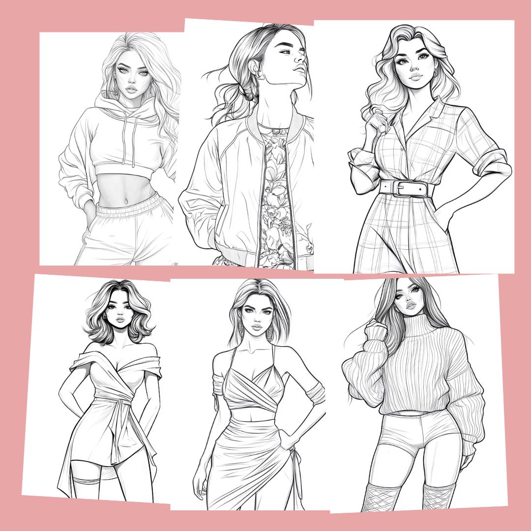 Girl Fashion Coloring Pages for Girl: Grayscale Fantasy Anime Coloring ...
