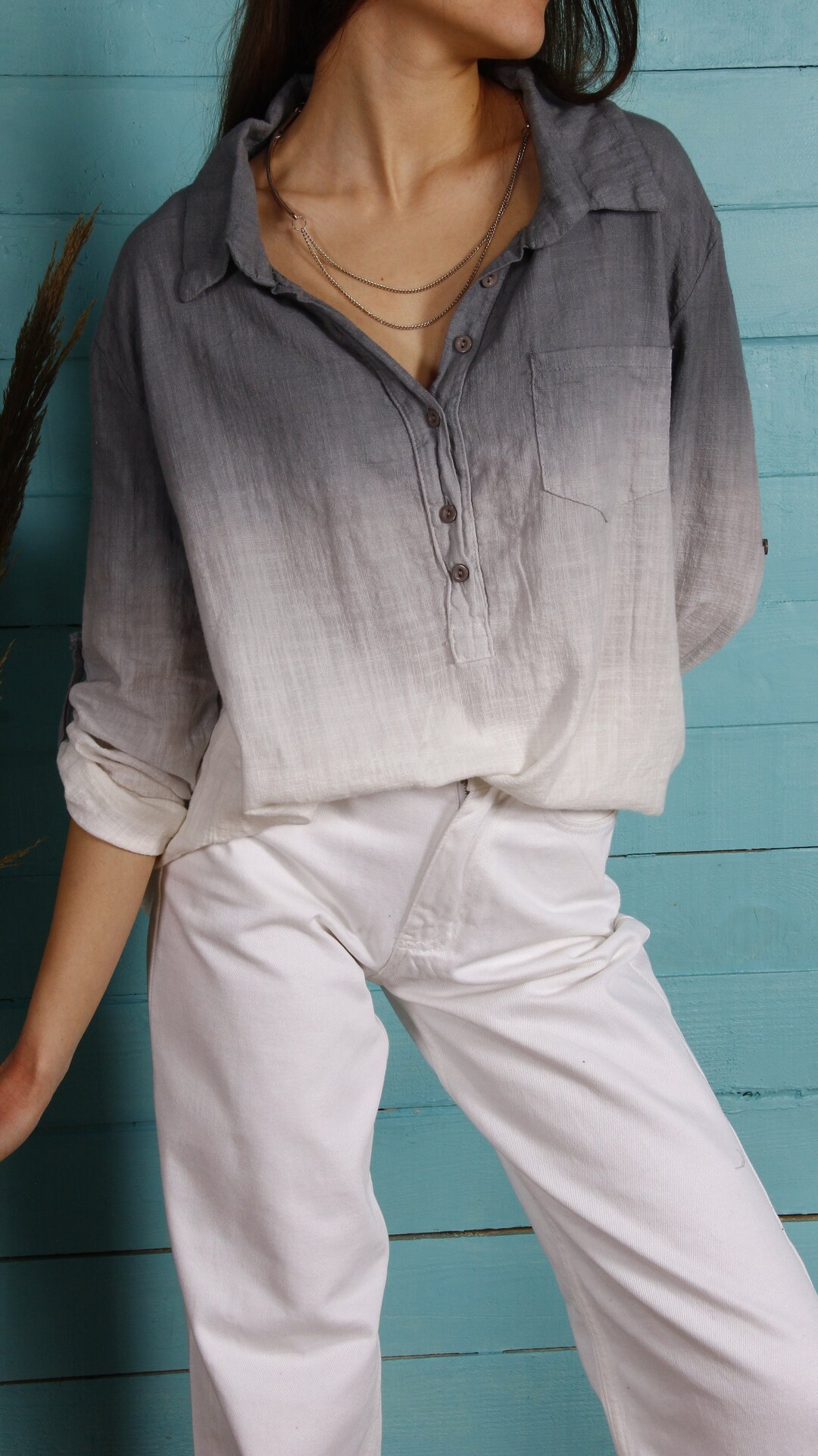 Gray to White Ombre Linen Shirt - Etsy