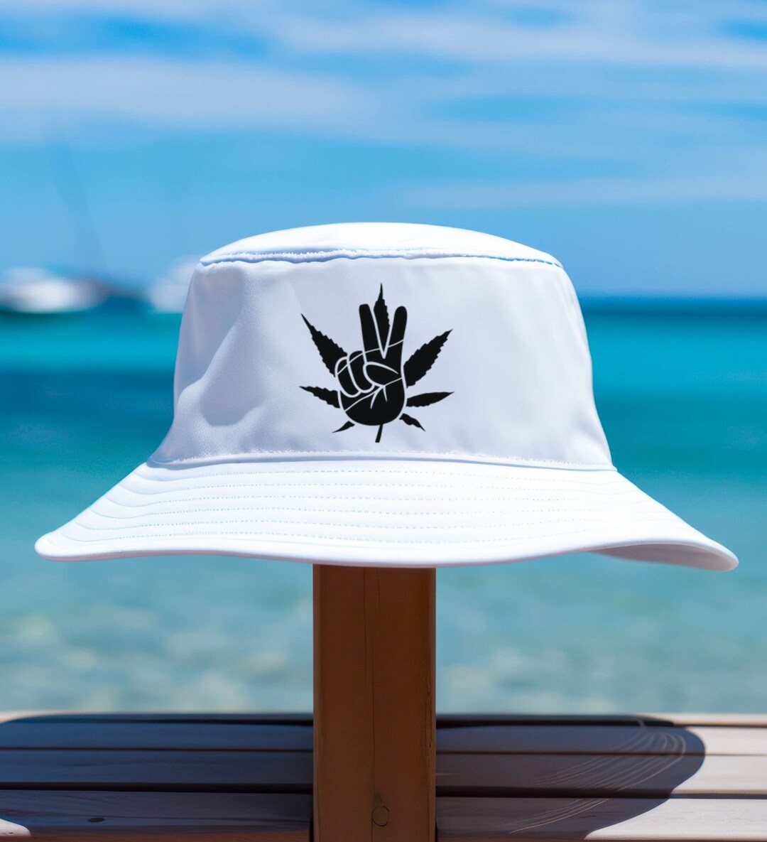 Peace Sign W/ Hemp Leaf Bucket Hat (AOP), Retro Bucket Hat, Marijuana ...