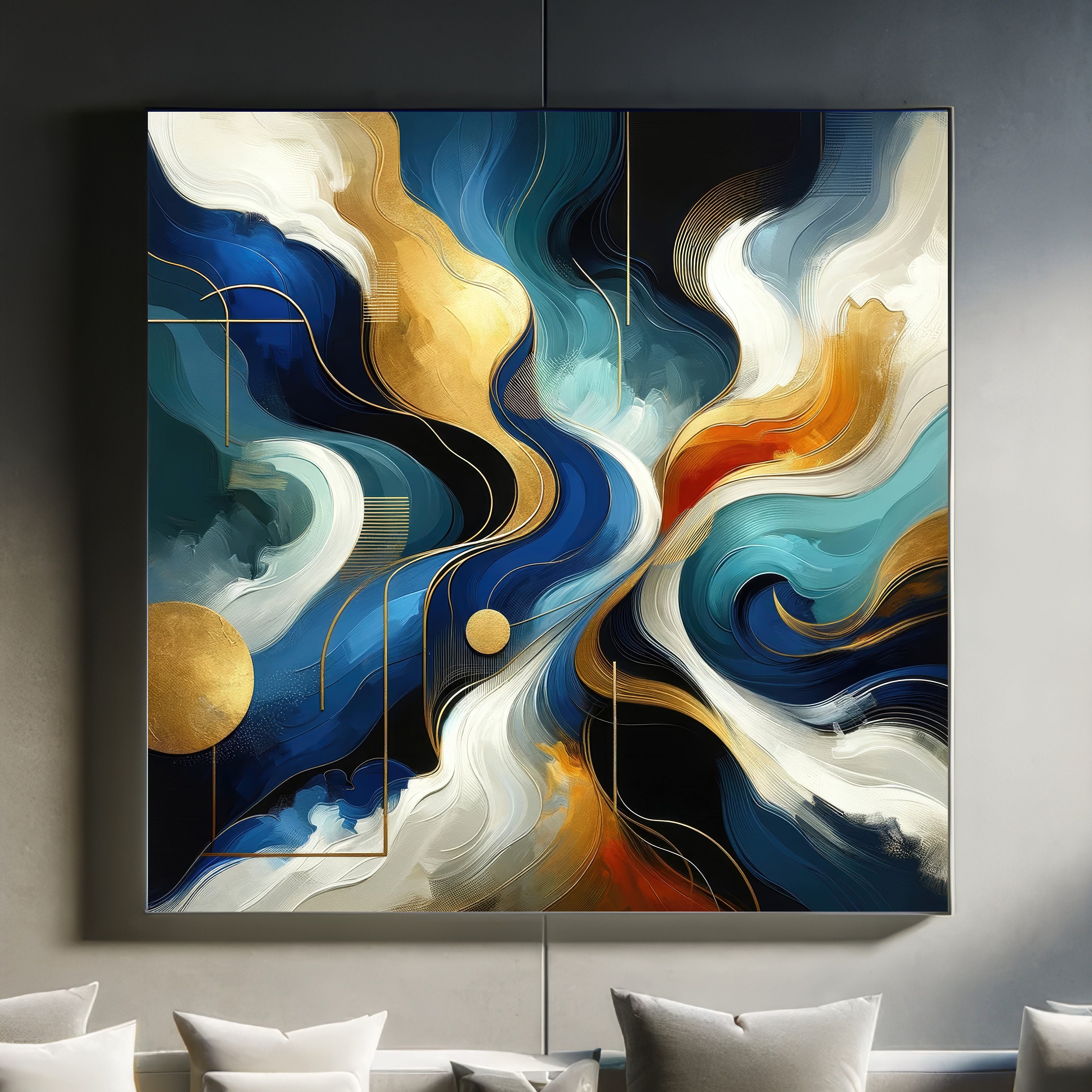 Modern Abstract Art Large Modern Wall Art Geometric Art Home Decor Gold ...