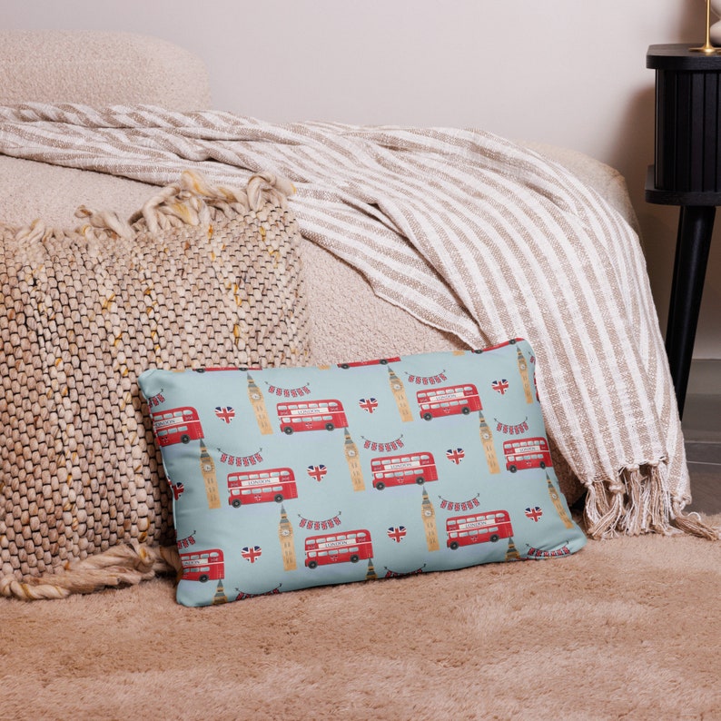 British Design Throw Pillow, Three Sizes, Big Ben, Double Decker Bus ...
