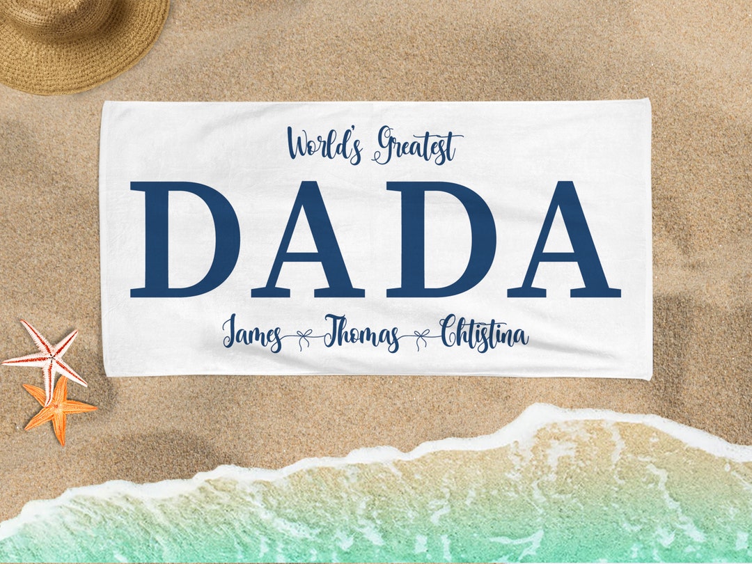 Personalized Fathers Day Name Beach Towel , Fathers Day Text Summer ...
