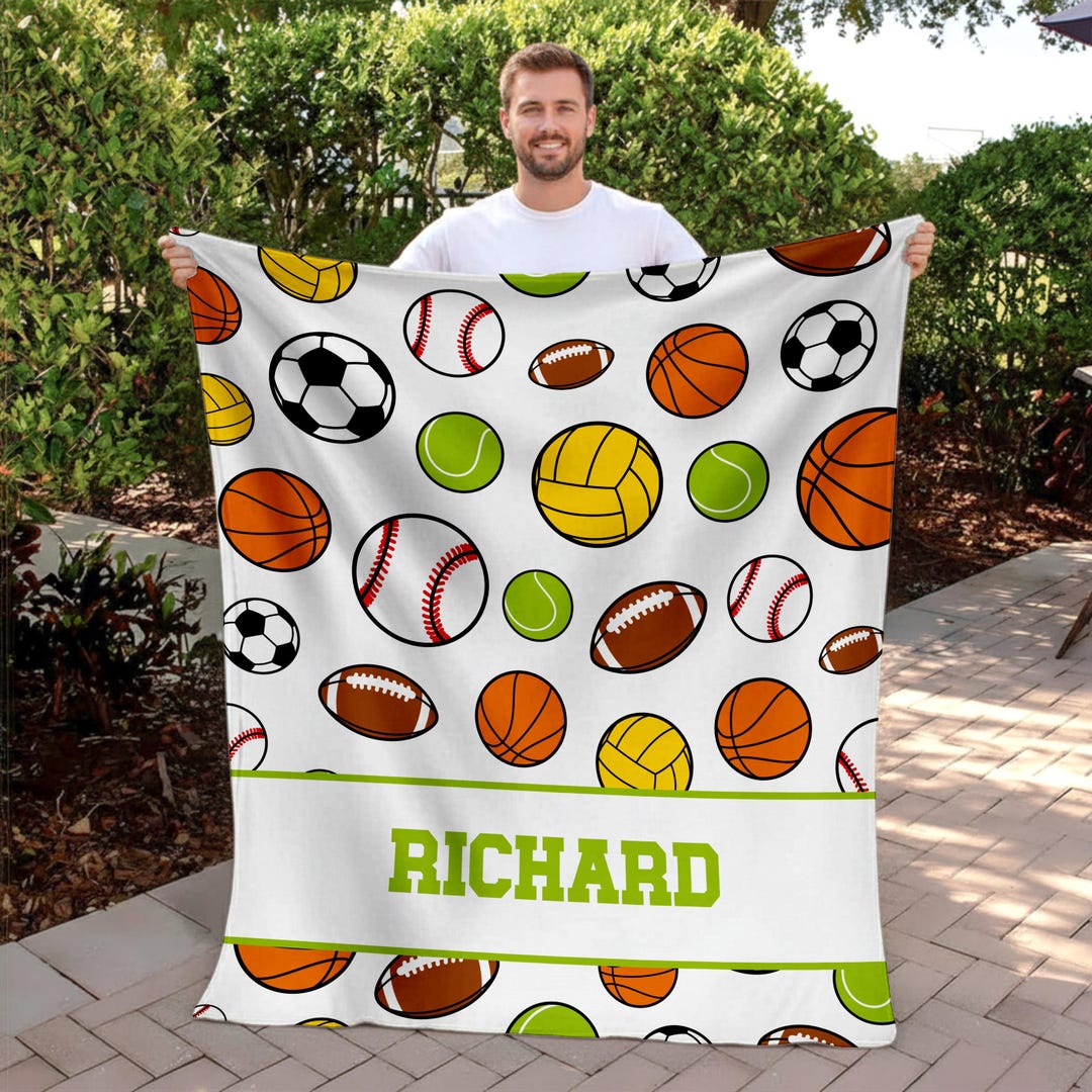 Sports Theme Kids Blanket ,personalized Name Basketball Football ...