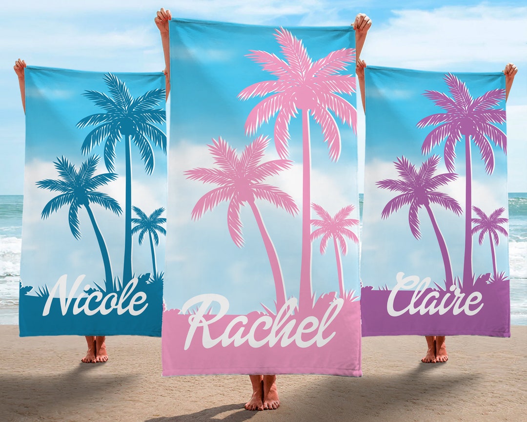 Palm Tree Personalized Beach Towel, Personalized Name Bath Towel ...