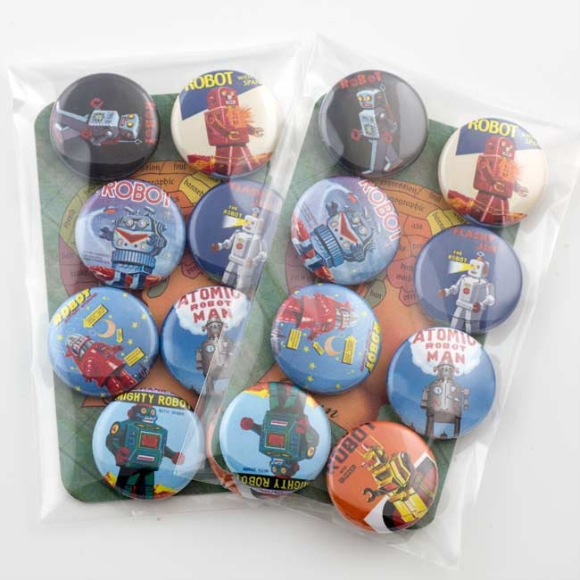 Retro Robots Set of 8 Magnets | Etsy