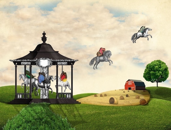 Carousel Americana Winged Horse Art Print - Etsy