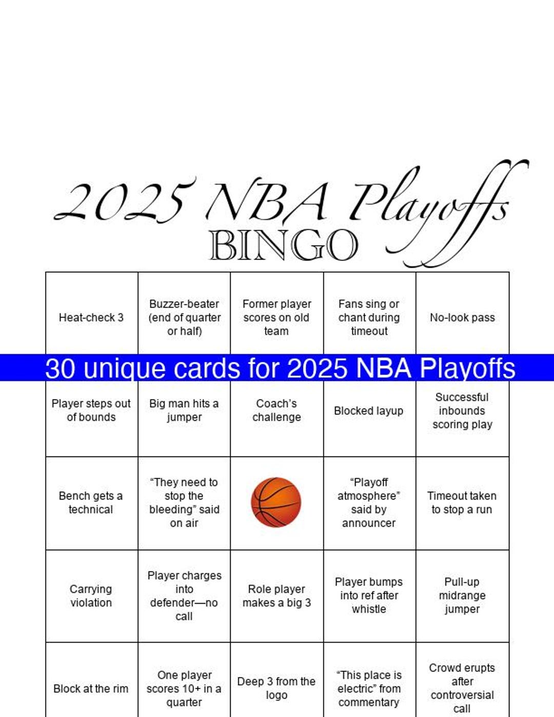 2025 NBA Playoffs Bingo - Etsy