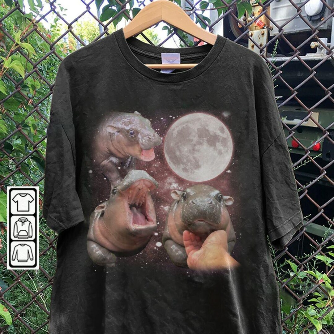 Moo Deng Shirt, Three Moo Deng Howling at the Moon, Funny Baby Hippo ...