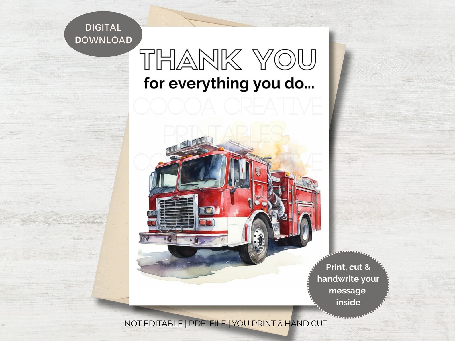 Firefighter Thank You Card | Fireman Thanks | Firemen Gift | Fire Dept ...