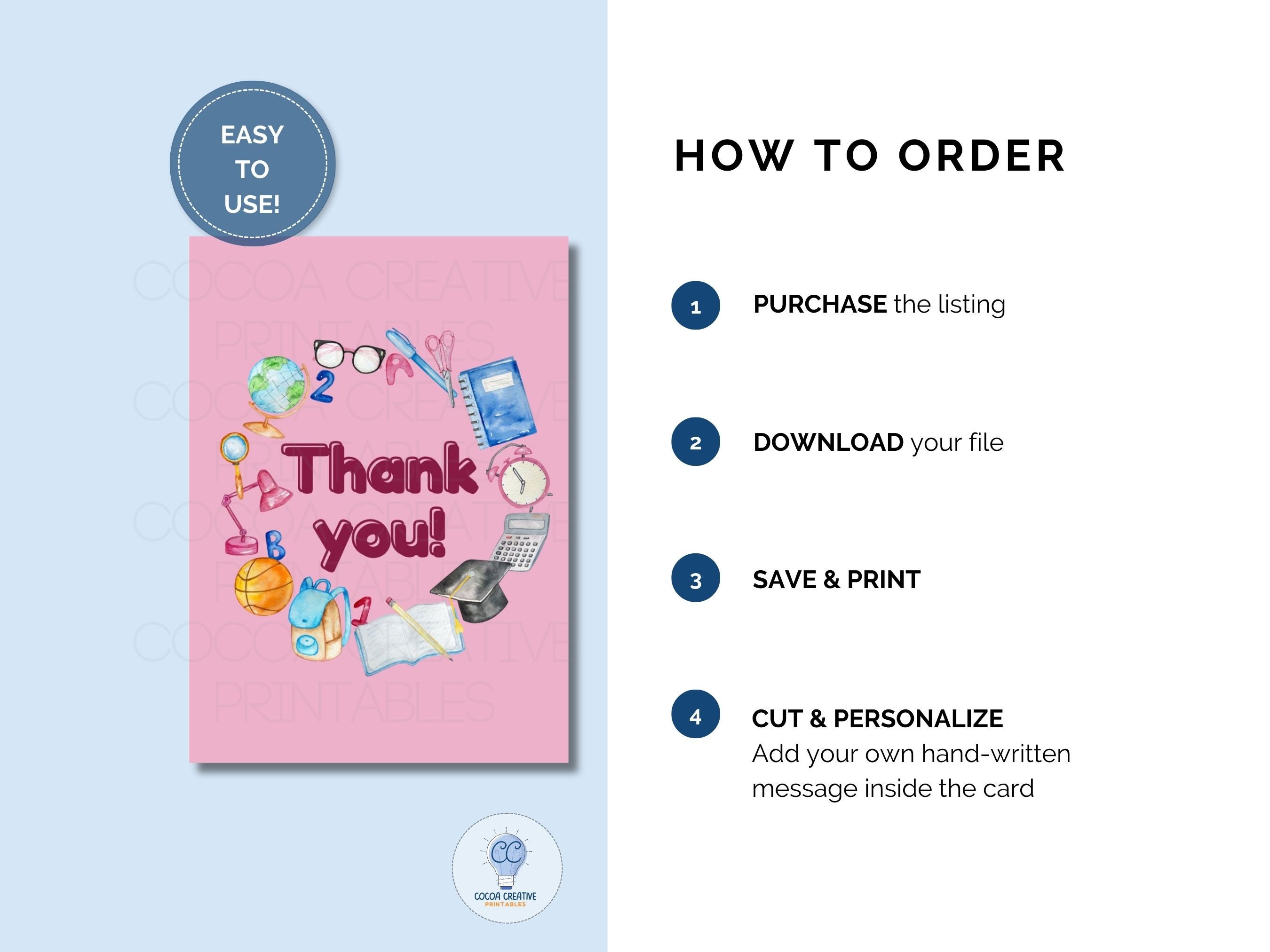 Teacher Thank You Printable 5x7 Folded Greeting Card, Teacher Thank You ...