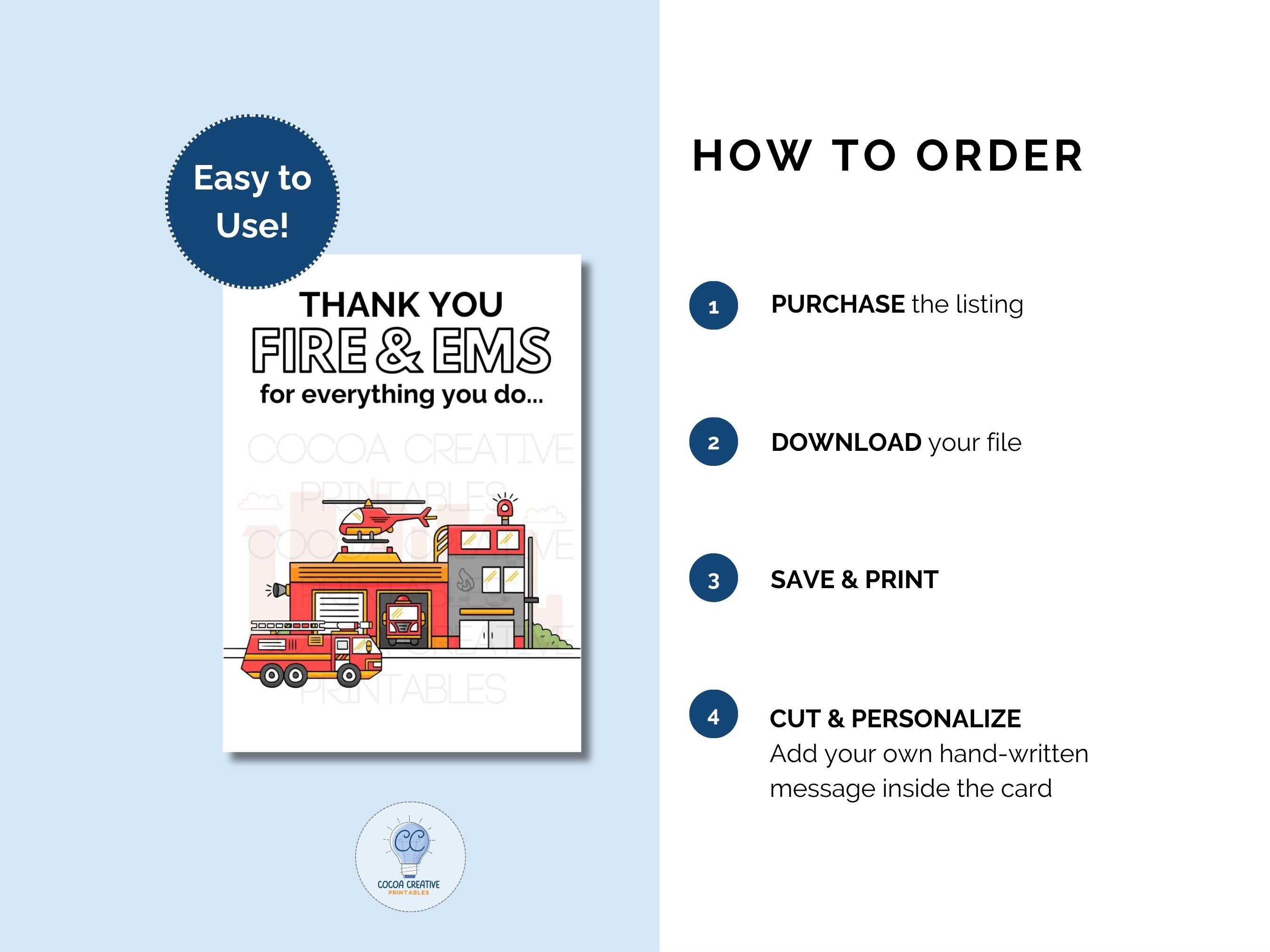 Fire & EMS Thank You Card | Fire Department Thanks | Firemen Gift ...