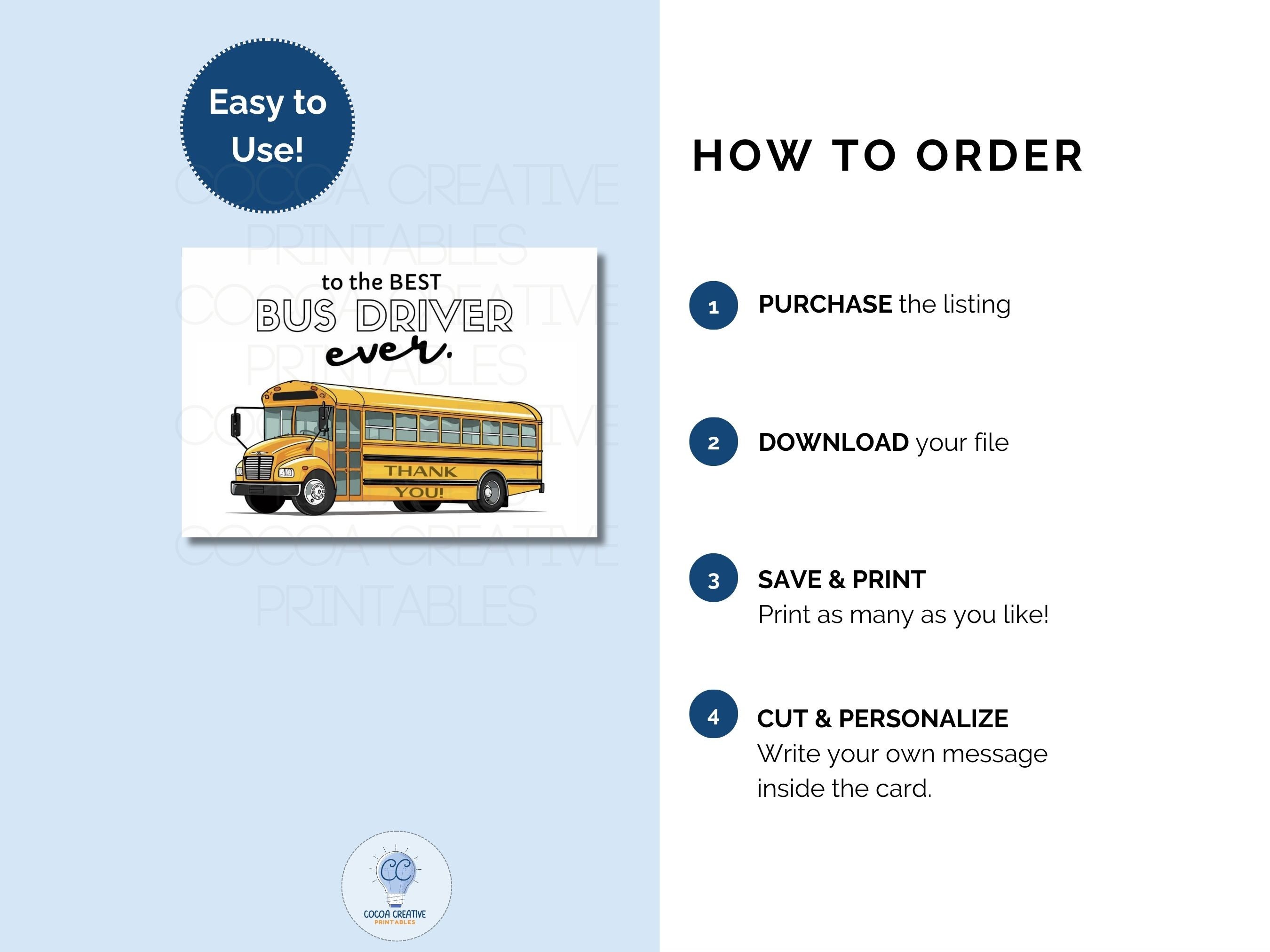 Bus Driver Thank You Card Printable Bus Driver Appreciation Card School ...