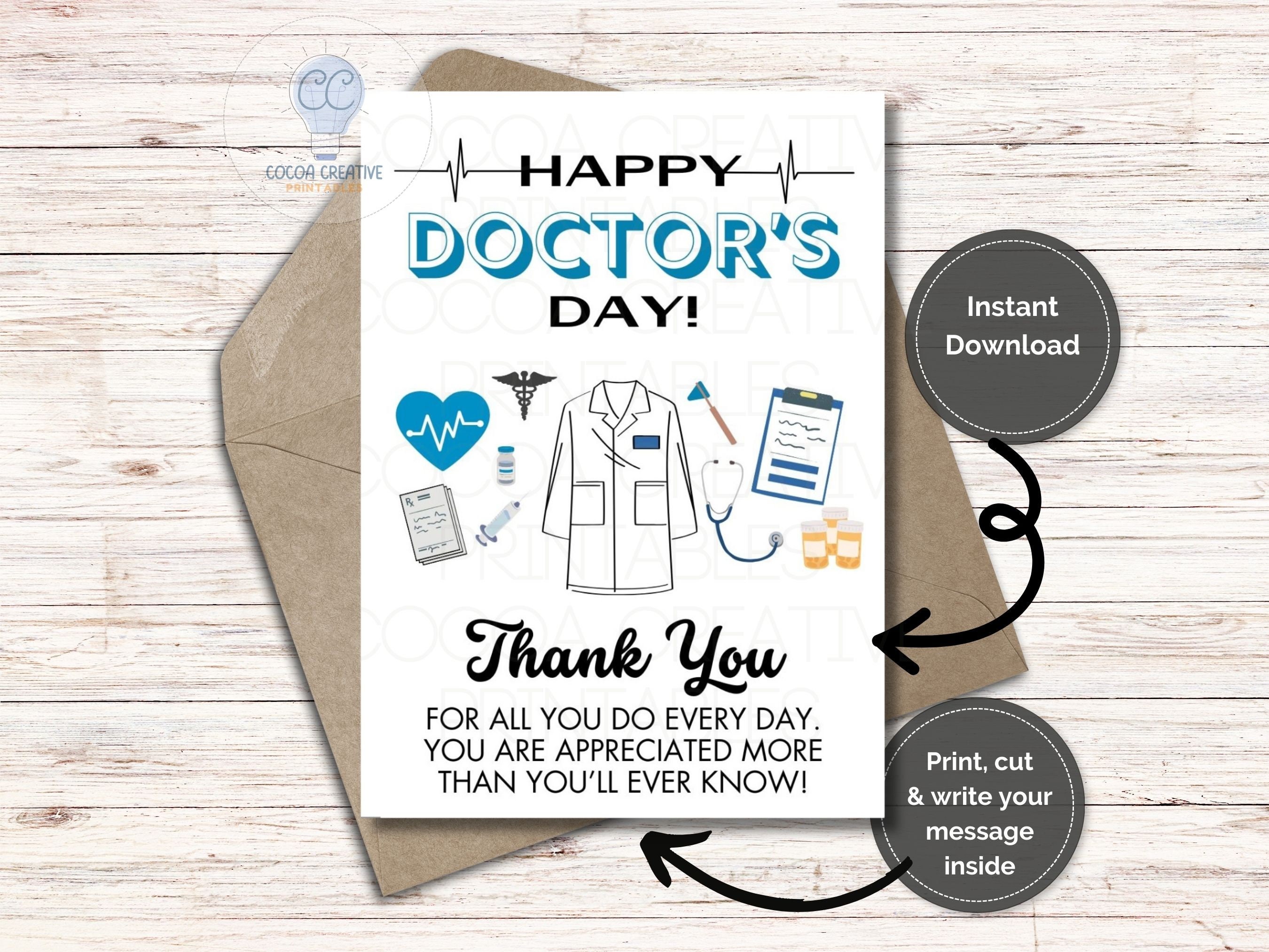 Doctor's Day Thank You Printable 5x7 Folded Greeting Card,medical Card ...
