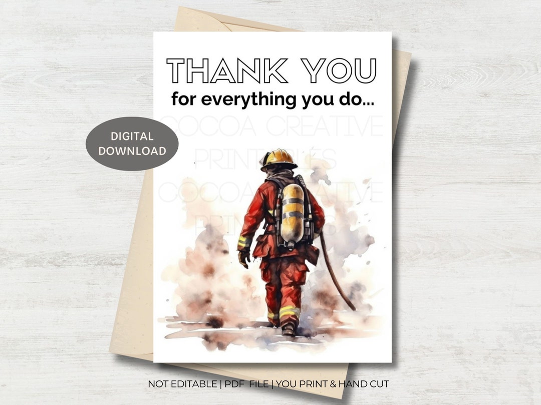 Firefighter Thank You Card | Fireman Thanks | Firemen Gift | Fire Dept ...