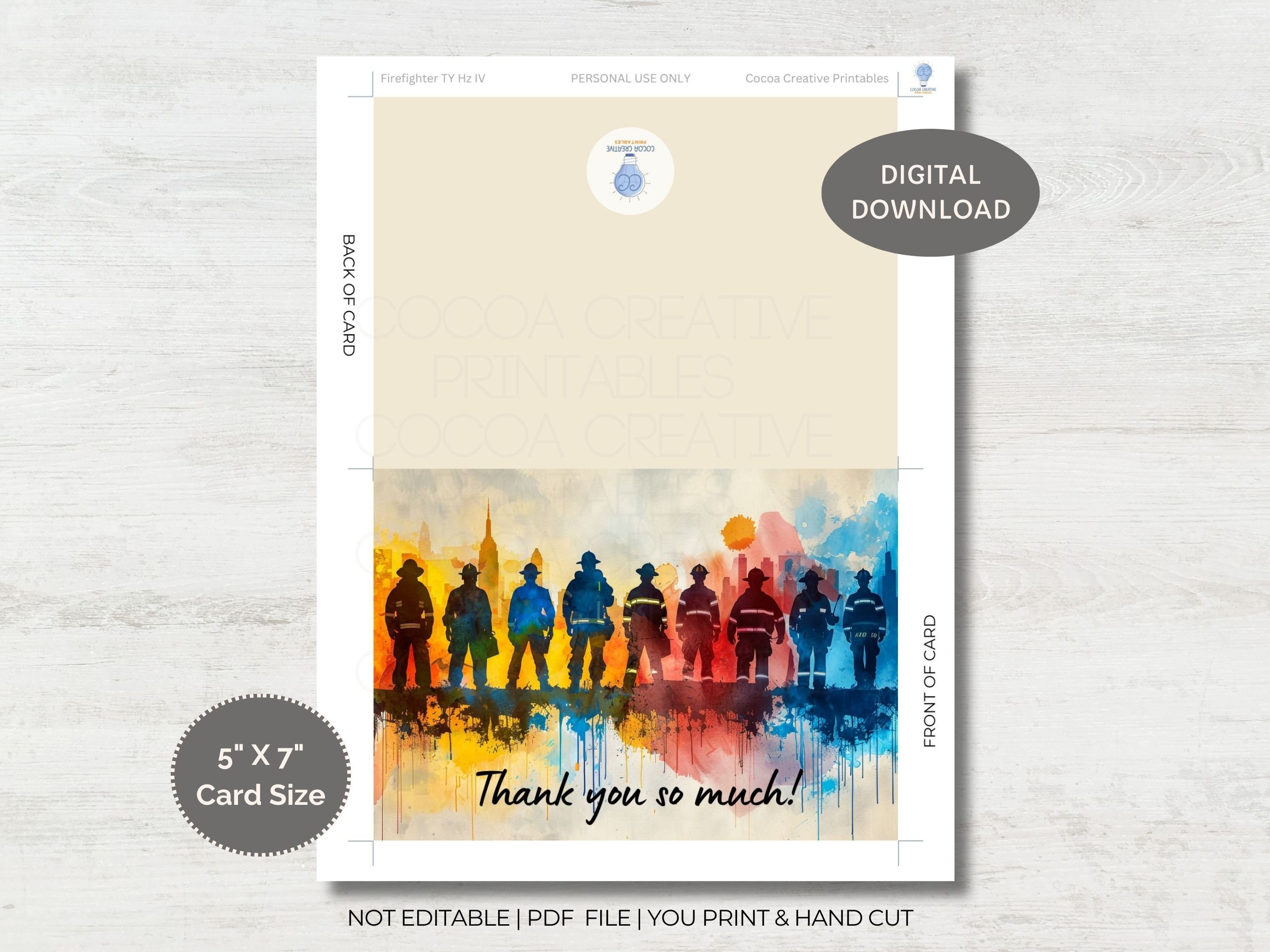 Firefighter Thank You Card | Fireman Thanks | Firemen Gift | Fire Dept ...