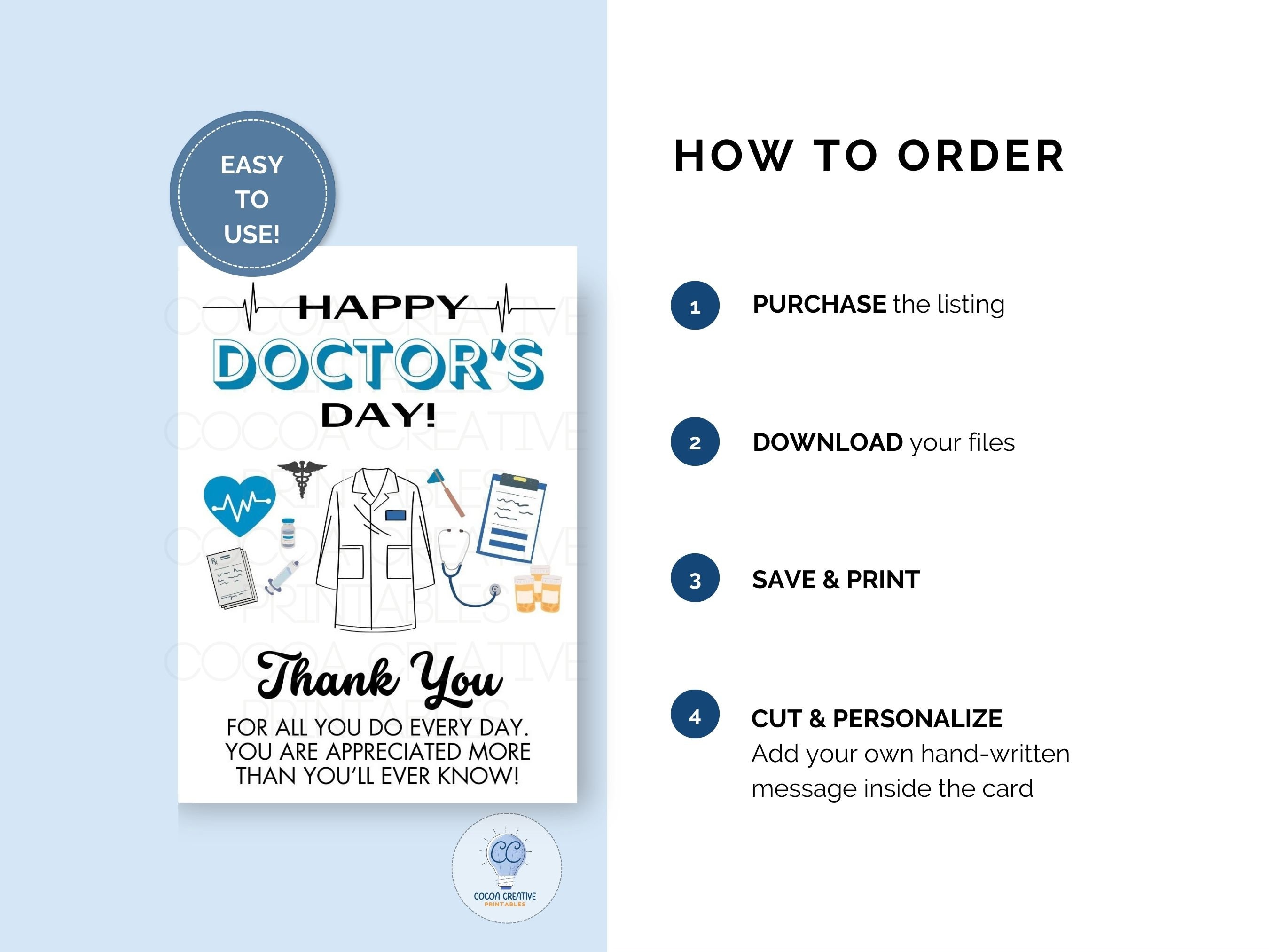 Doctor's Day Thank You Printable 5x7 Folded Greeting Card,medical Card ...