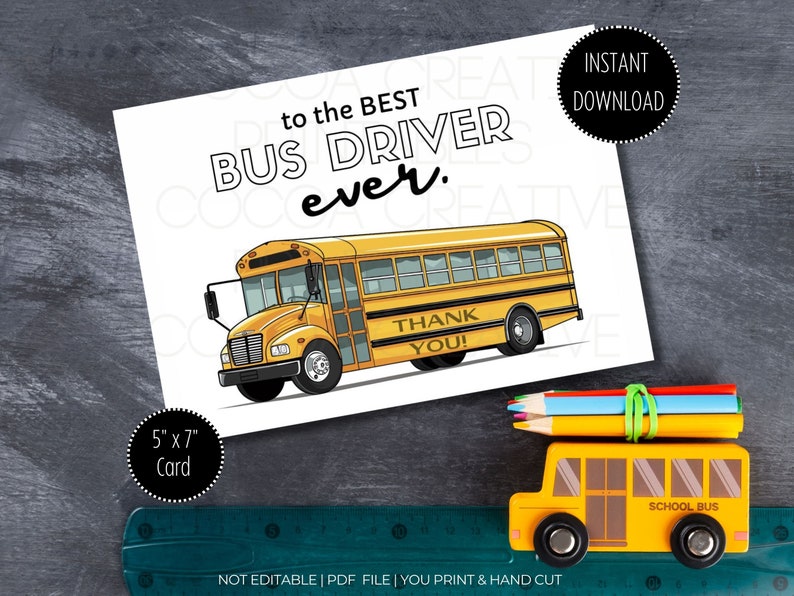 Bus Driver Thank You Card Printable Bus Driver Appreciation Card School ...