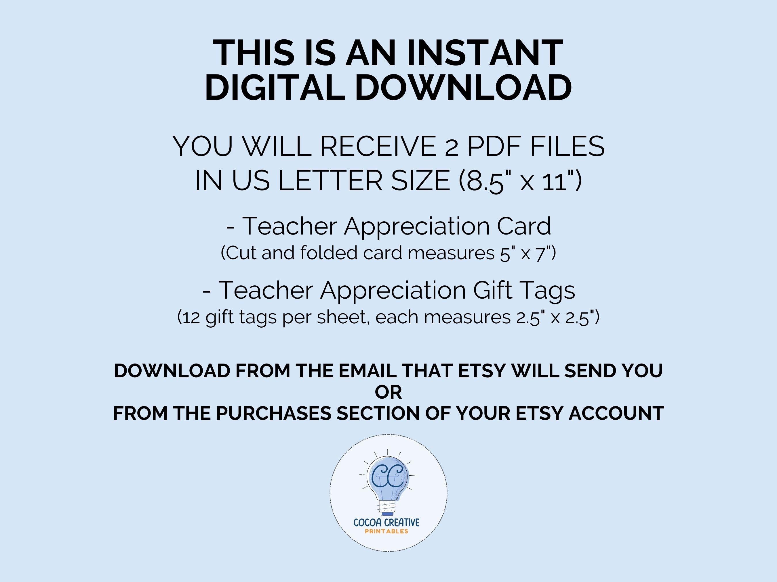 Teacher Appreciation Card Printable Teacher Thank You 5x7 Greeting Card ...