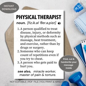 Physical Therapy Card | PT Thank You | Physical Therapist Gift ...