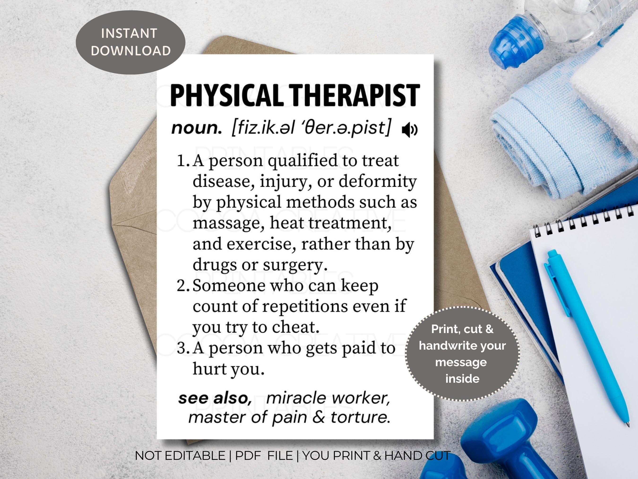 Physical Therapy Card | PT Thank You | Physical Therapist Gift ...