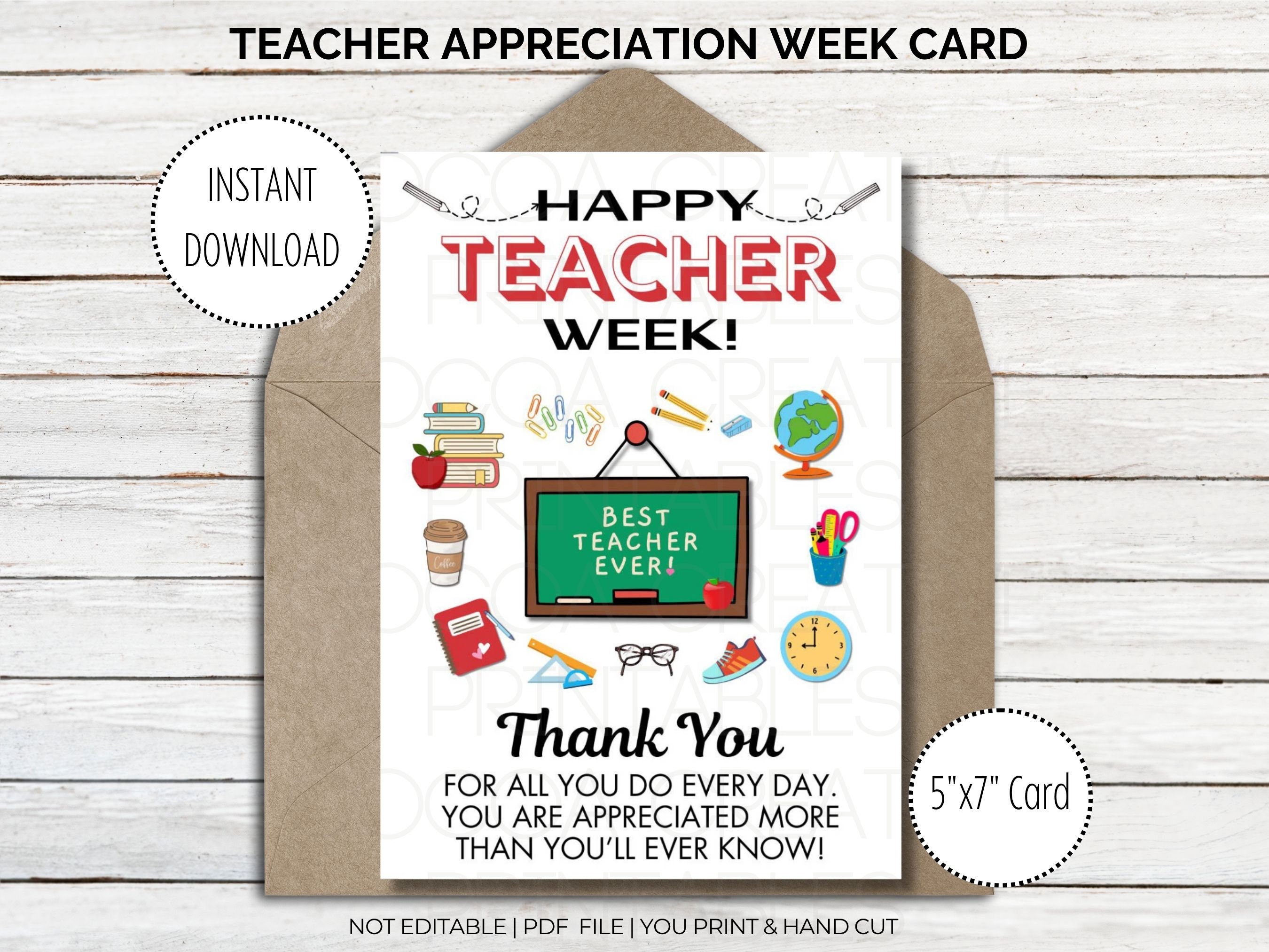 Teacher Appreciation Week Thank You Card Teacher Week Card Printable ...