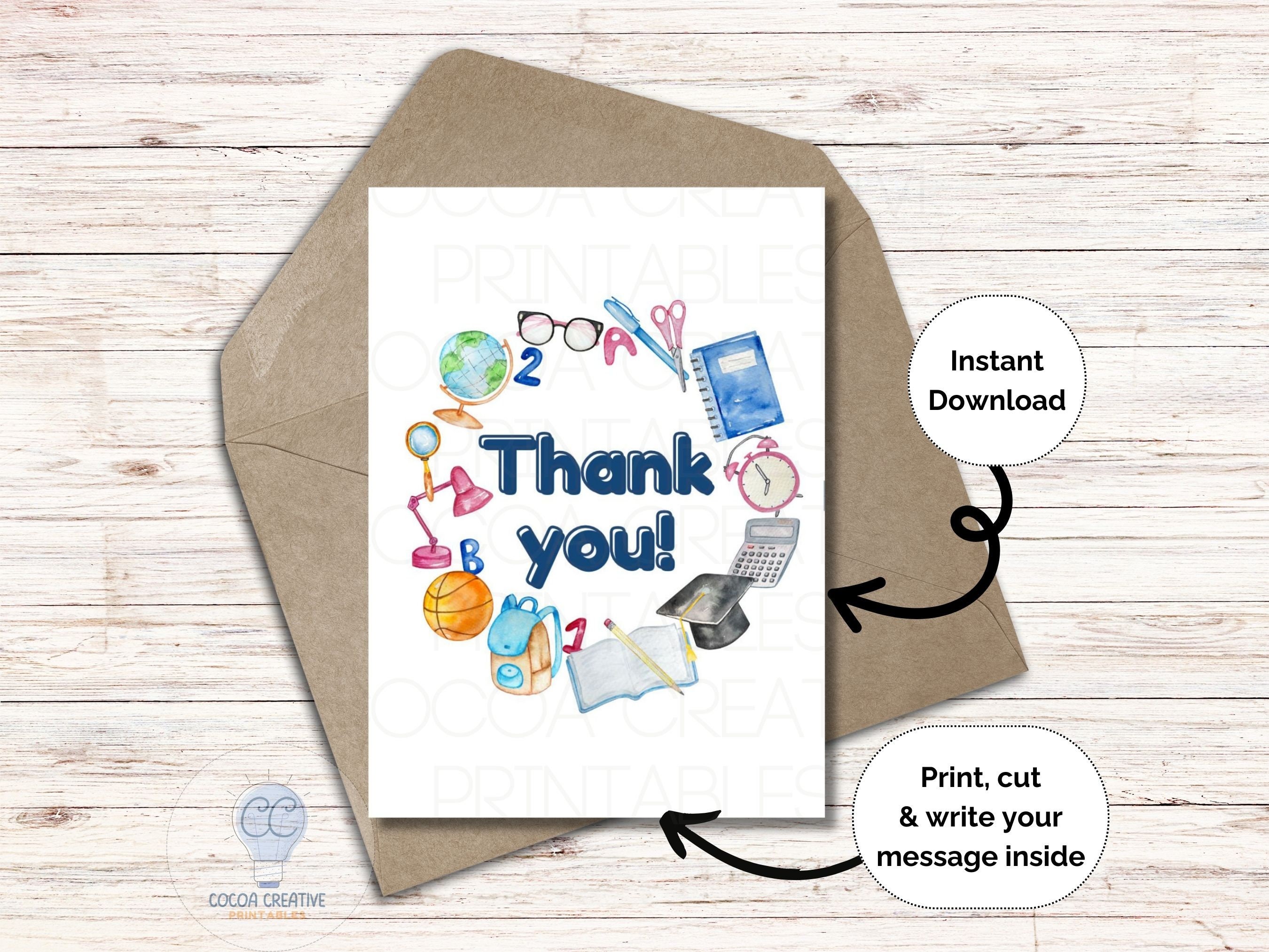Teacher Thank You Printable 5x7 Folded Greeting Card, Teacher Thank You ...