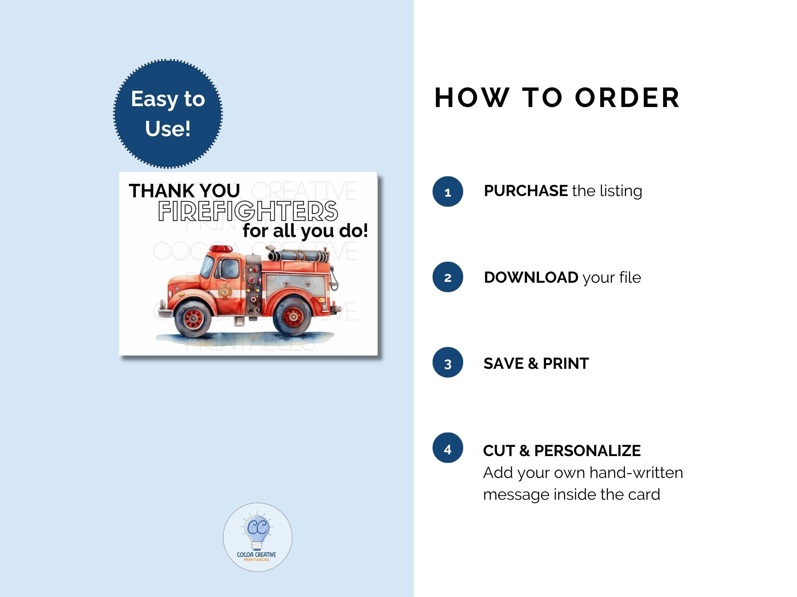 Firefighter Thank You Card | Fireman Thanks | Firemen Gift | Fire Dept ...
