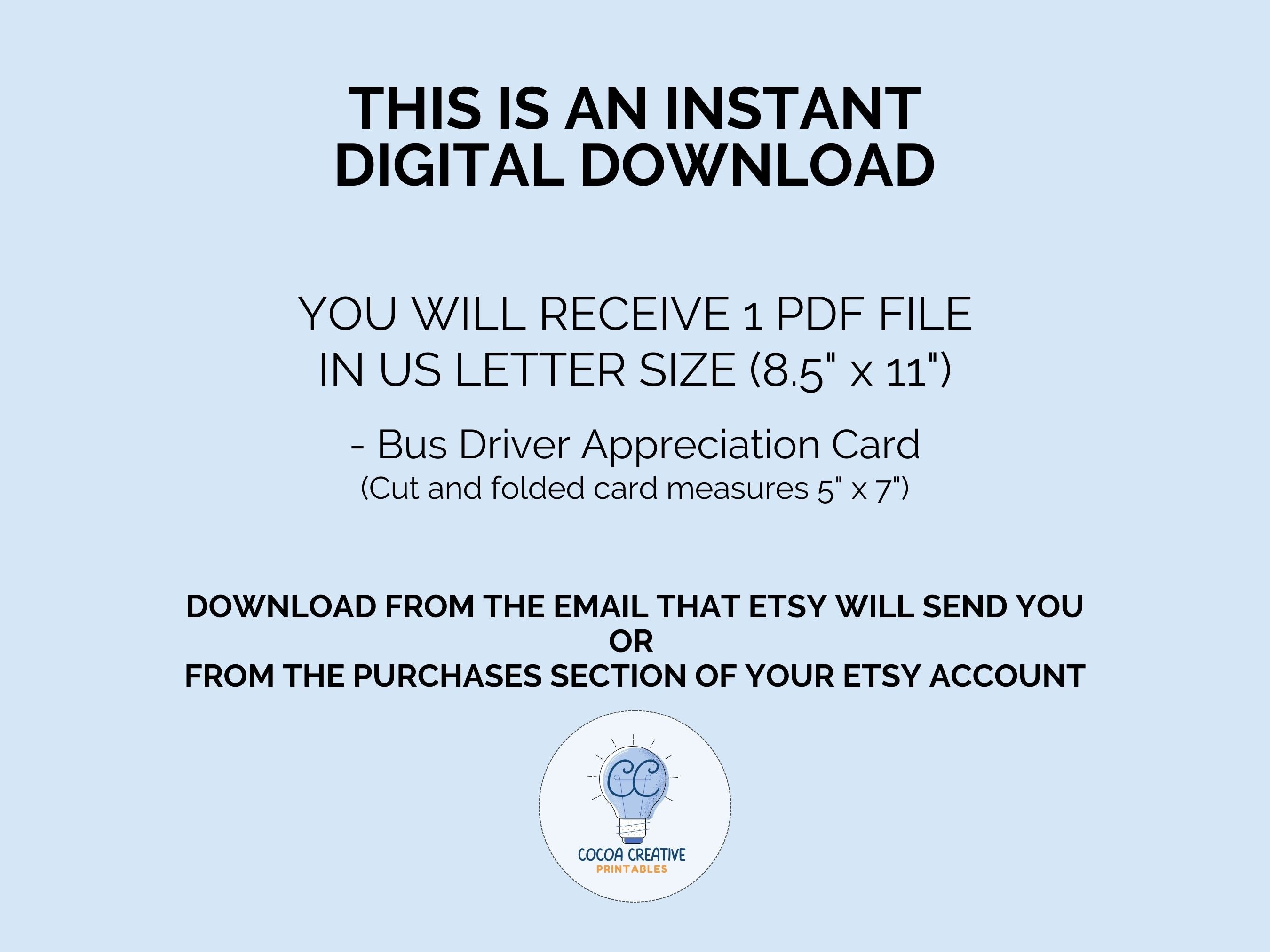 Bus Driver Thank You Card Printable Bus Driver Appreciation Card School ...