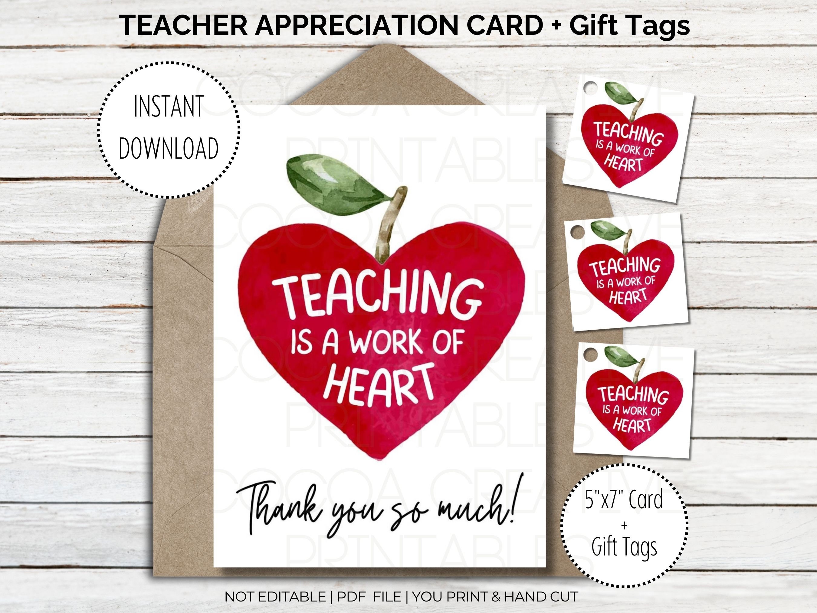 Teacher Appreciation Card Printable Teacher Thank You 5x7 Greeting Card ...