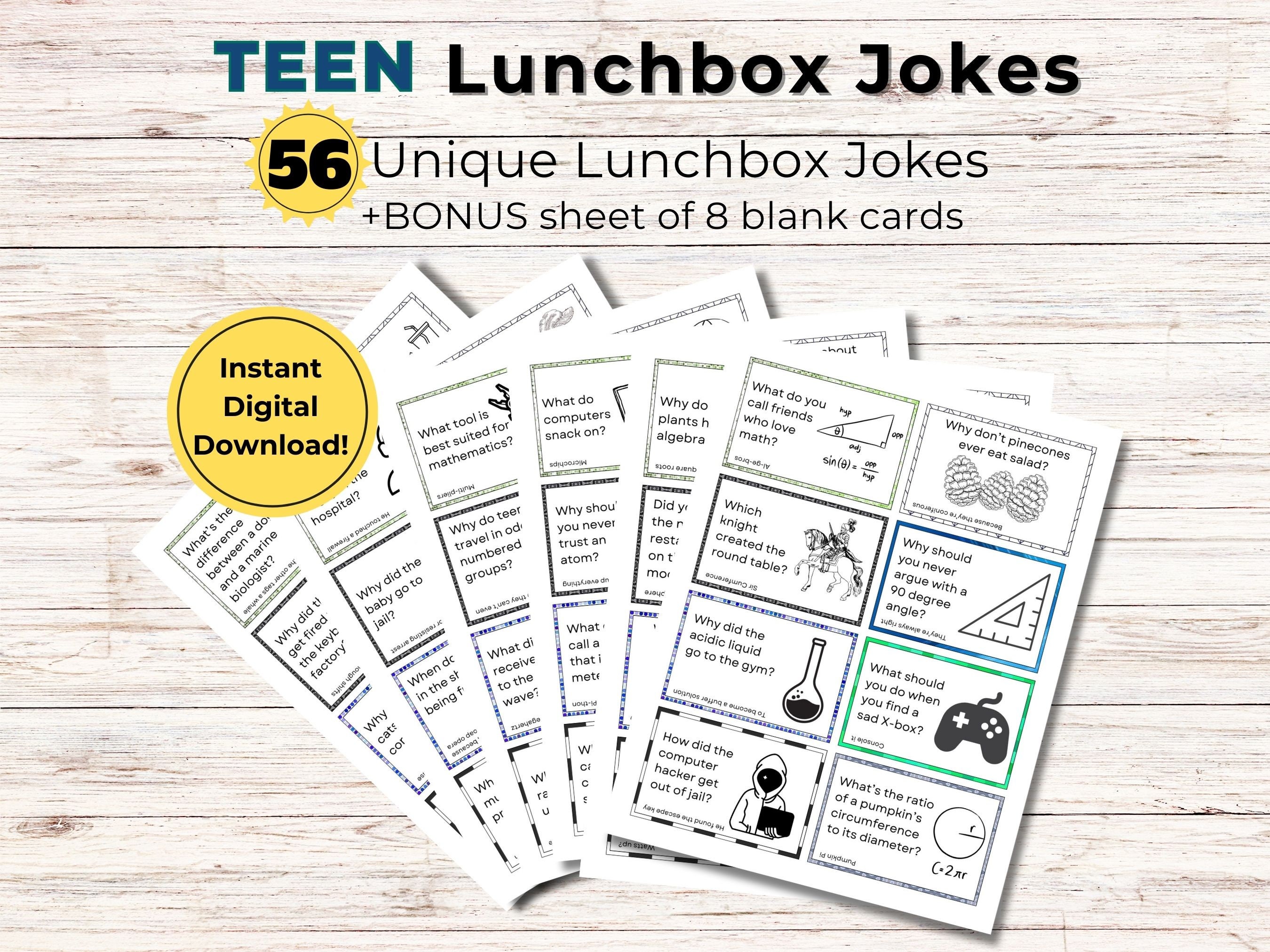 Teen Lunchbox Jokes Printable, Lunch Box Notes, Jokes for Kids ...
