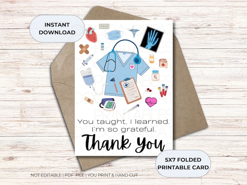 Clinical Instructor Thank You Card | Scrubs Design (printable Card) - Etsy
