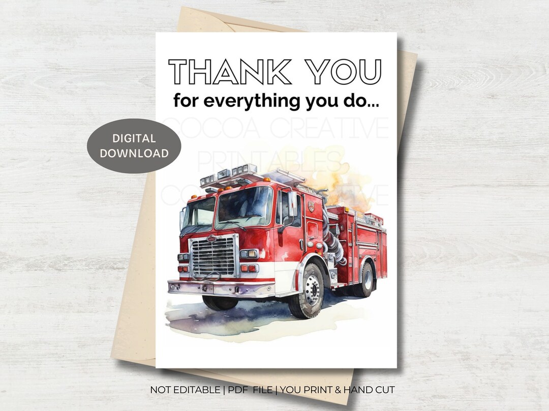 Firefighter Thank You Card | Fireman Thanks | Firemen Gift | Fire Dept ...