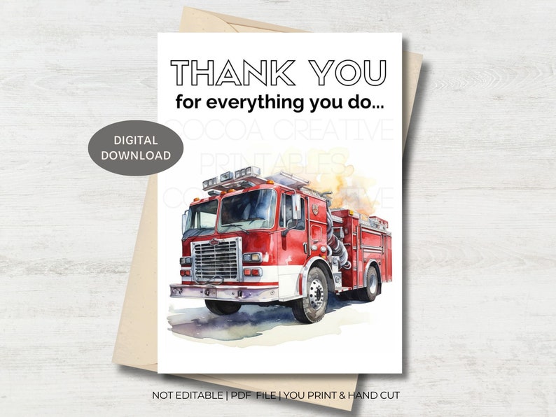 Firefighter Thank You Card | Fireman Thanks | Firemen Gift | Fire Dept ...