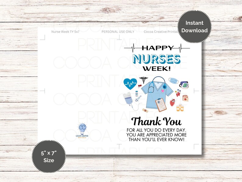 Happy Nurses Week Printable 5x7 Card National Nurses Week Appreciation ...