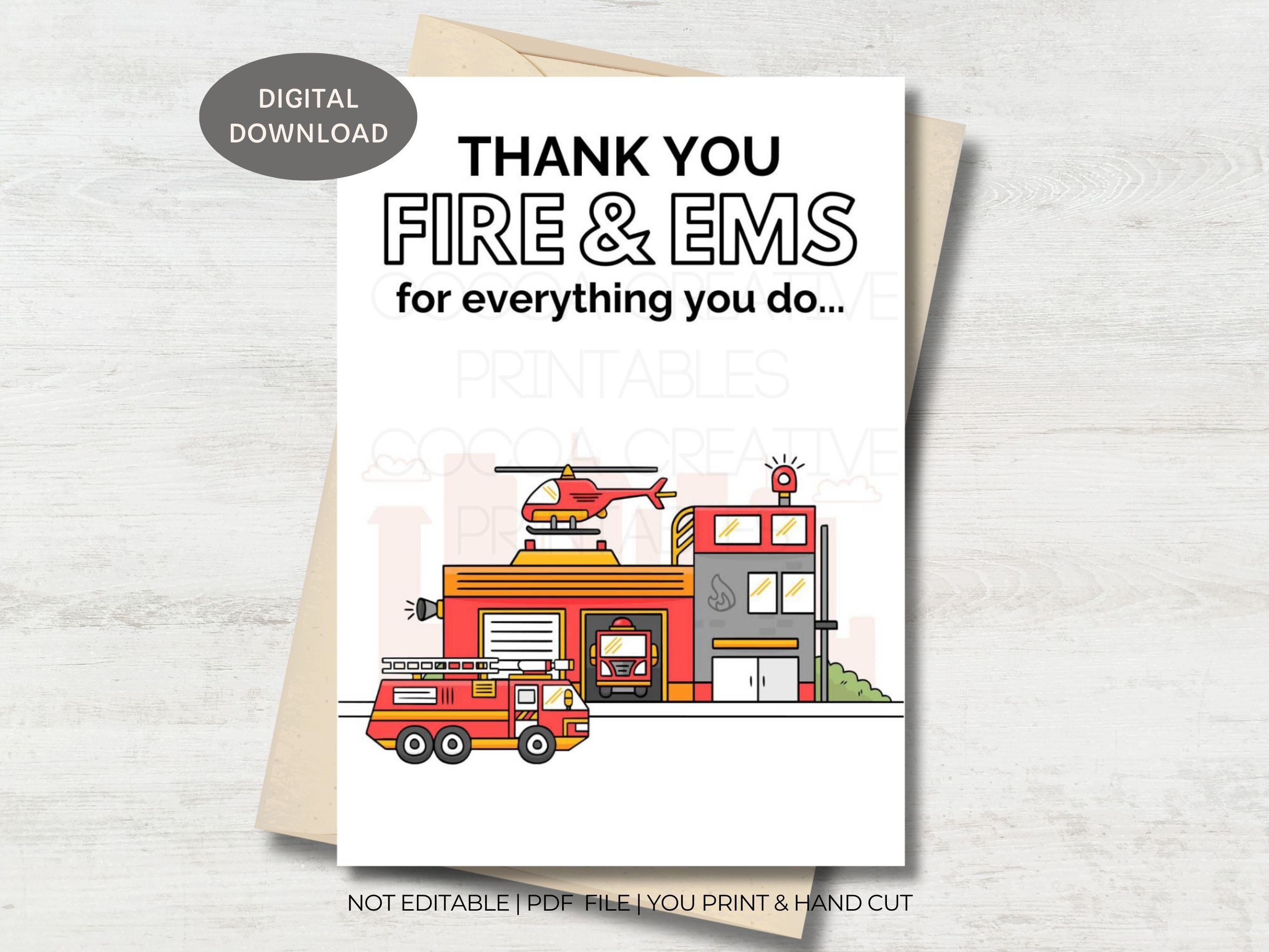 Fire & EMS Thank You Card Fire Department Thanks Firemen Gift Fire and EMS Appreciation EMS Card ...