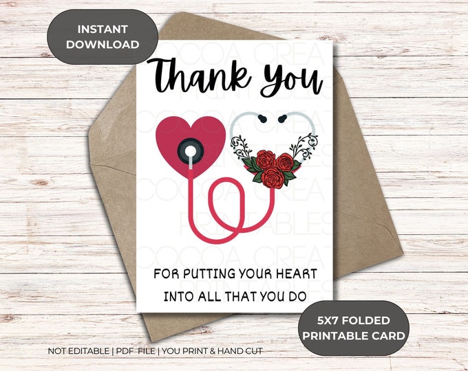 Medical Thank You Card Printable / Medical Appreciation Card / Doctor ...
