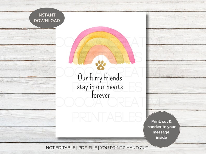 Pet Loss Printable Card Pet Sympathy Card Rainbow Bridge Pet Loss Card ...