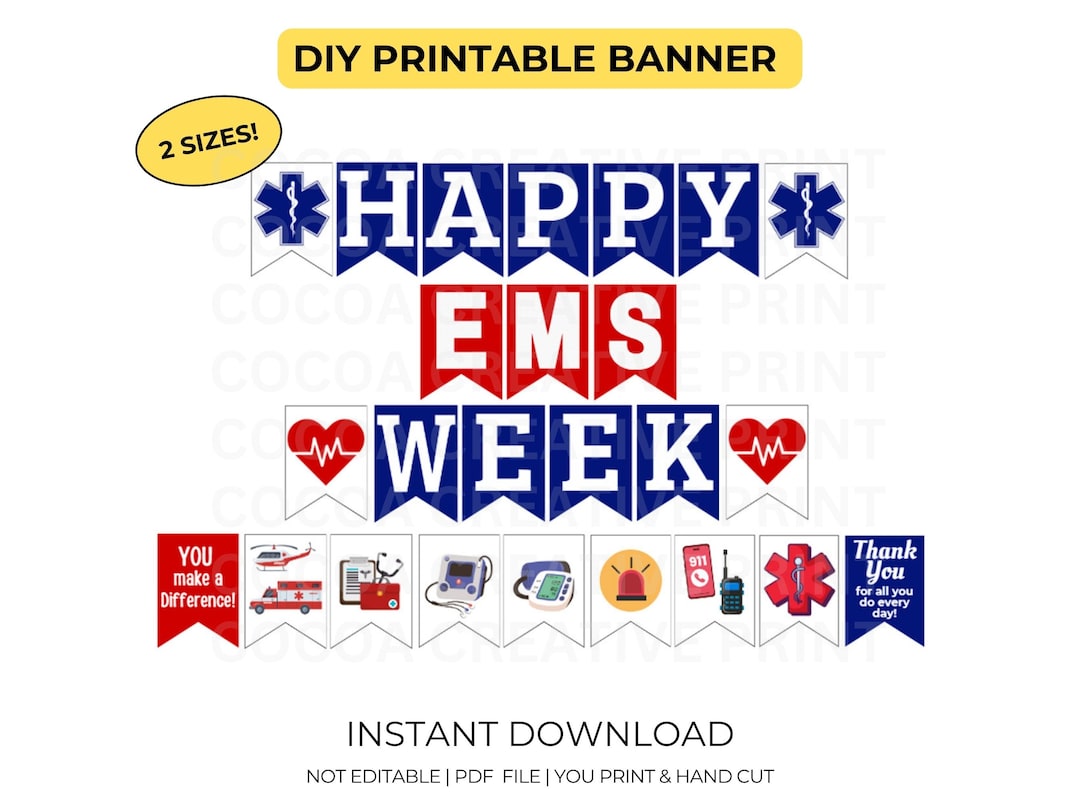 EMS Week Banner Printable | EMS Banner Printable / Ems Week Decoration | Emt/medic/paramedic ...