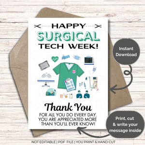 Surgical Tech Week Card | Surgical Tech Week Printable | Surgical Tech ...