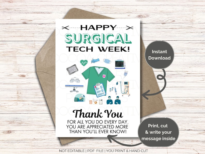 Surgical Tech Week Card | Surgical Tech Week Printable | Surgical Tech ...