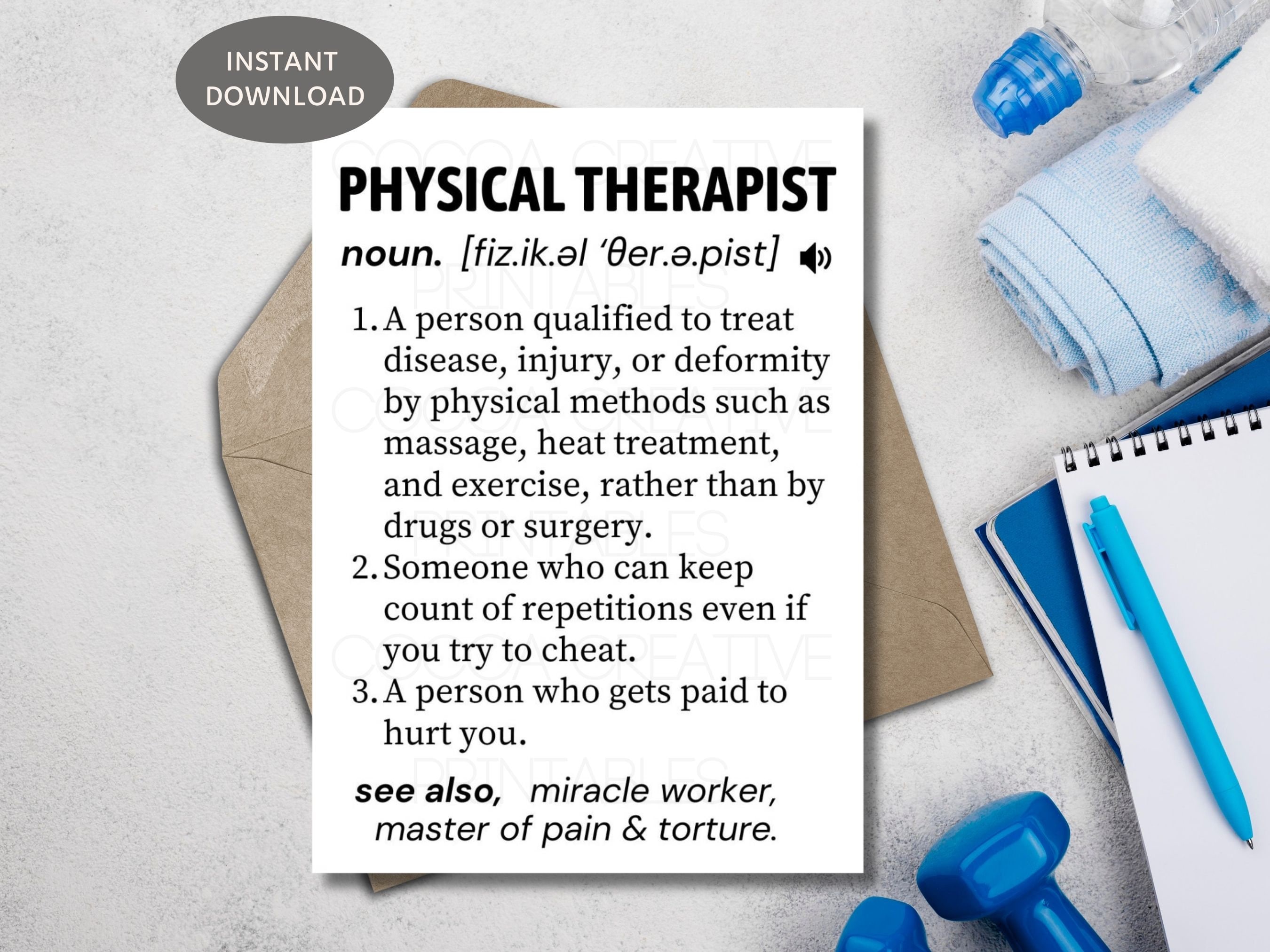 Physical Therapy Card | PT Thank You | Physical Therapist Gift ...