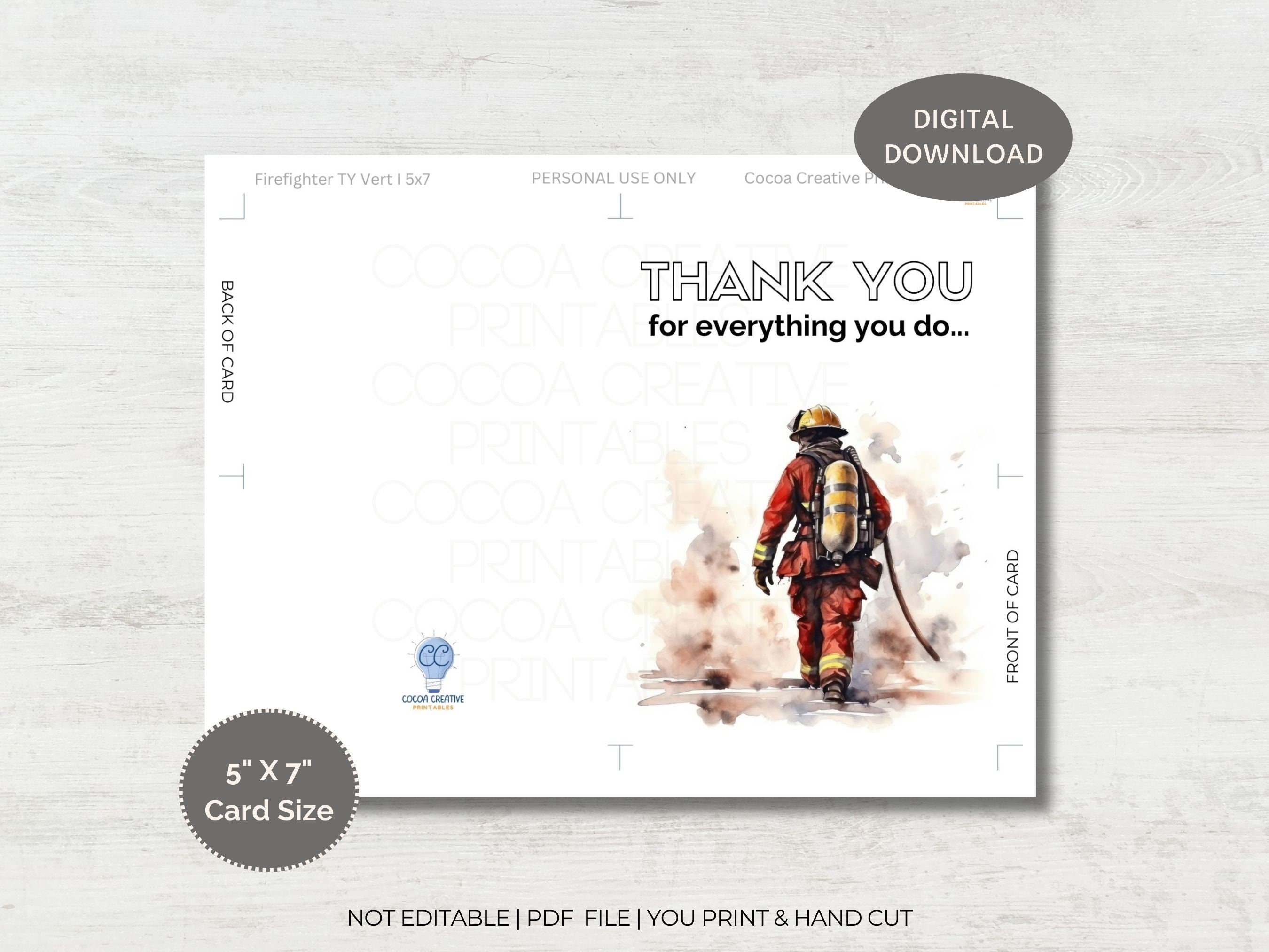 Firefighter Thank You Card | Fireman Thanks | Firemen Gift | Fire Dept ...