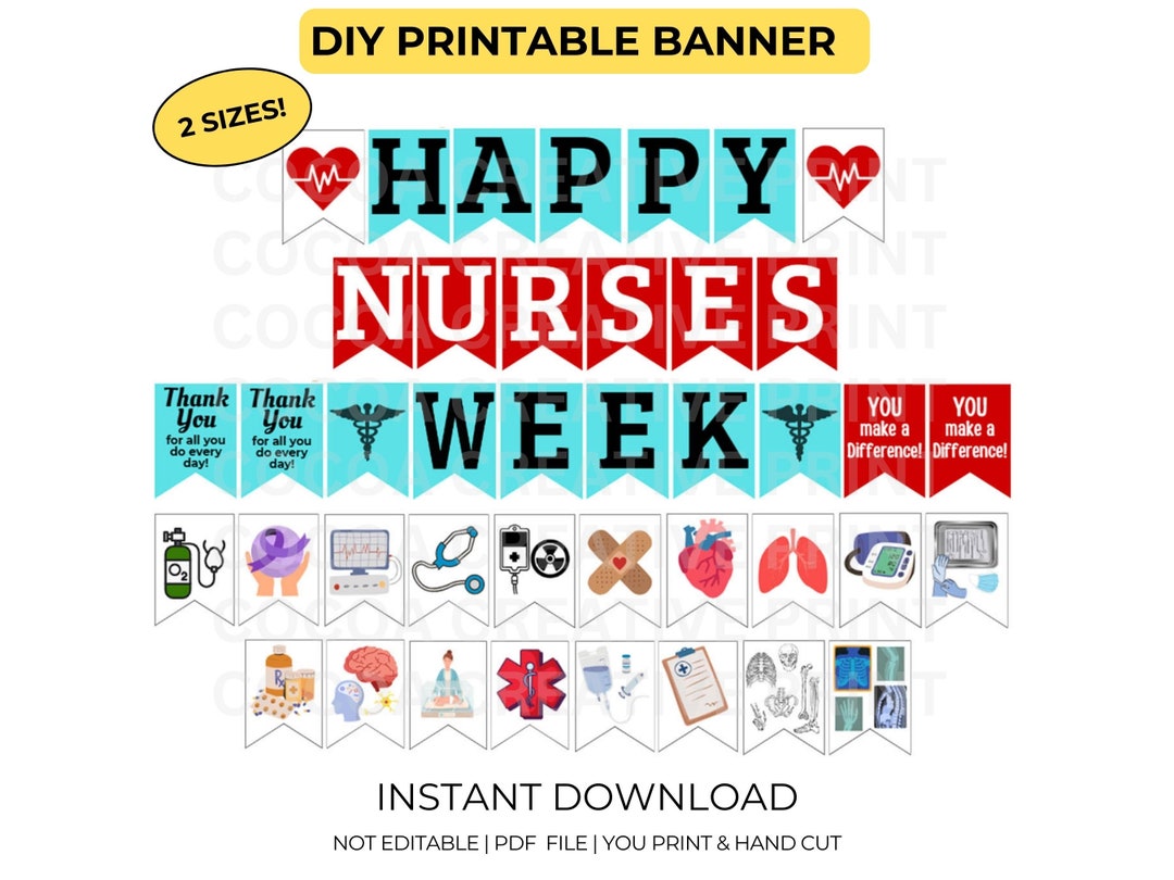 Happy Nurses Week Banner | Nurses Week Banner Printable | Nurse Week Decoration | Nurse Week ...
