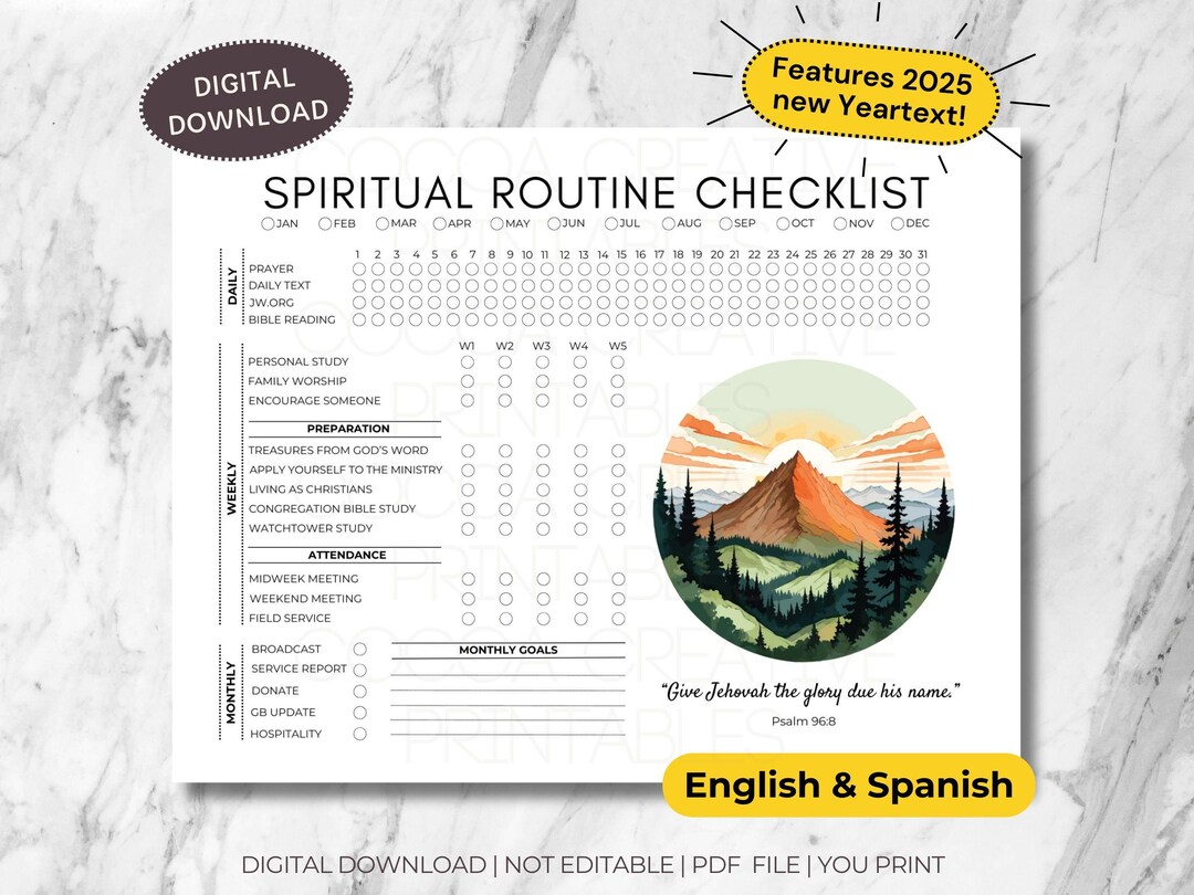 JW Spiritual Routine Checklist | JW Organizer | JW Printable ...