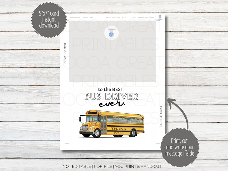 Bus Driver Thank You Card Printable Bus Driver Appreciation Card School ...