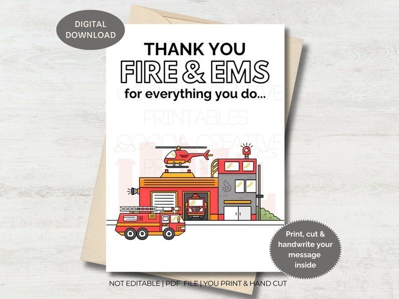 Fire & EMS Thank You Card | Fire Department Thanks | Firemen Gift ...