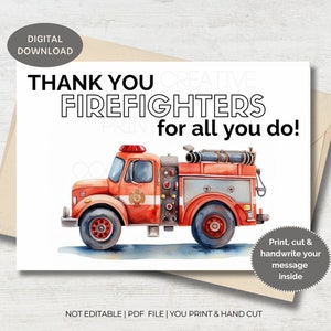 Firefighter Thank You Card | Fireman Thanks | Firemen Gift | Fire Dept ...