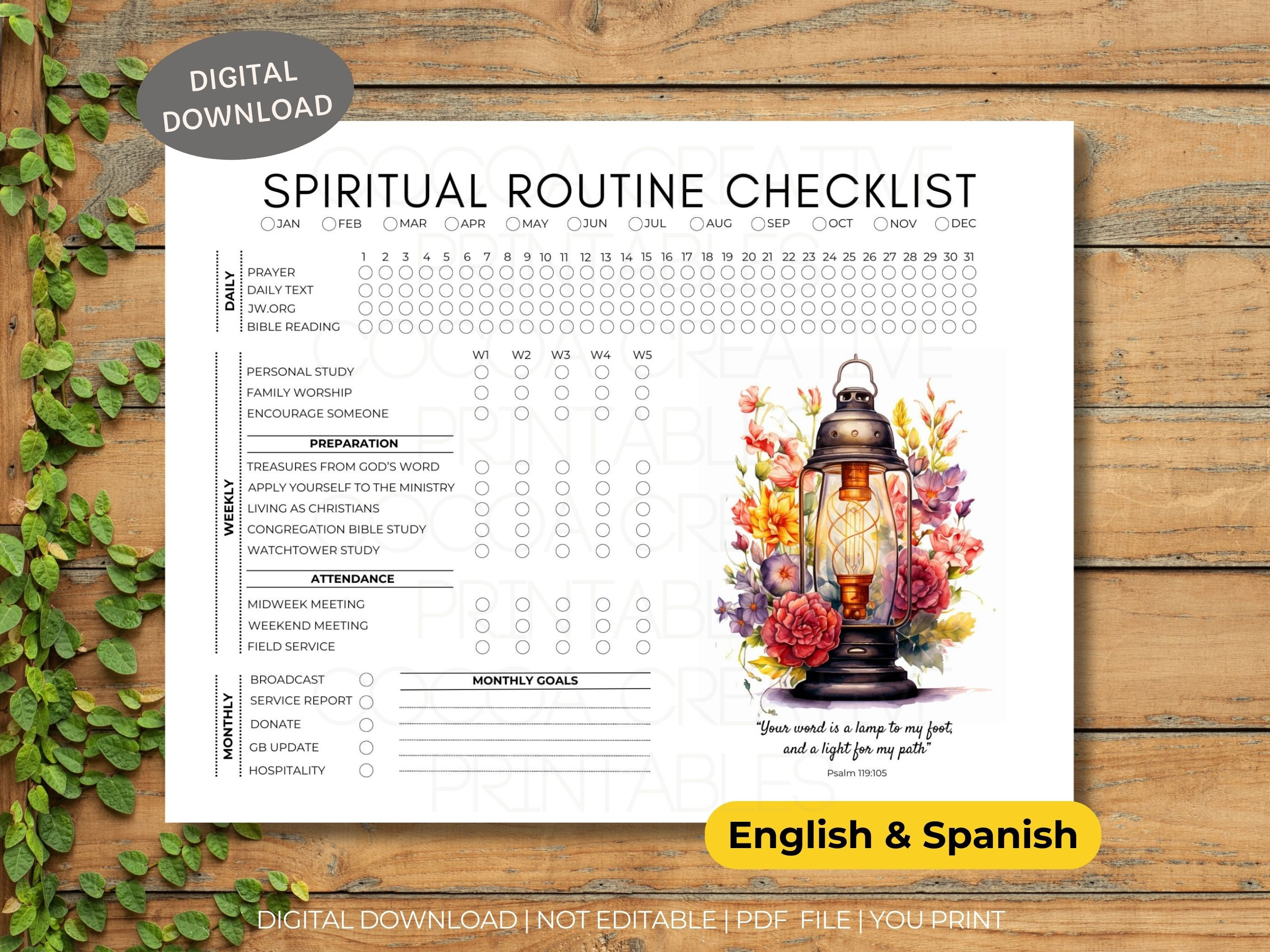 JW Spiritual Routine Checklist JW Organizer JW Printables Spiritual ...