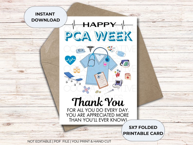 PCA Week Card PCA Week Printable Pca Week Foldable 5x7 Card Pca Thanks ...
