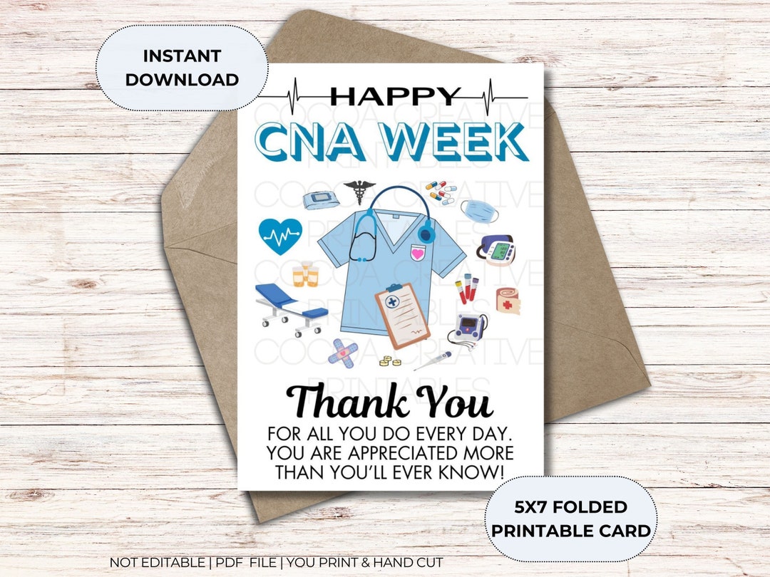 CNA Week Card | CNA Week Printable | Cna Week Foldable 5x7 Card | Cna ...